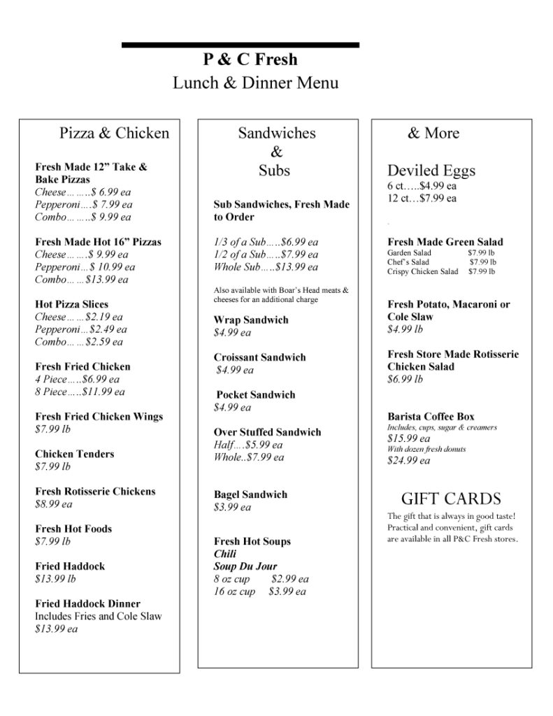 Lunch & Dinner | P&C Fresh Markets