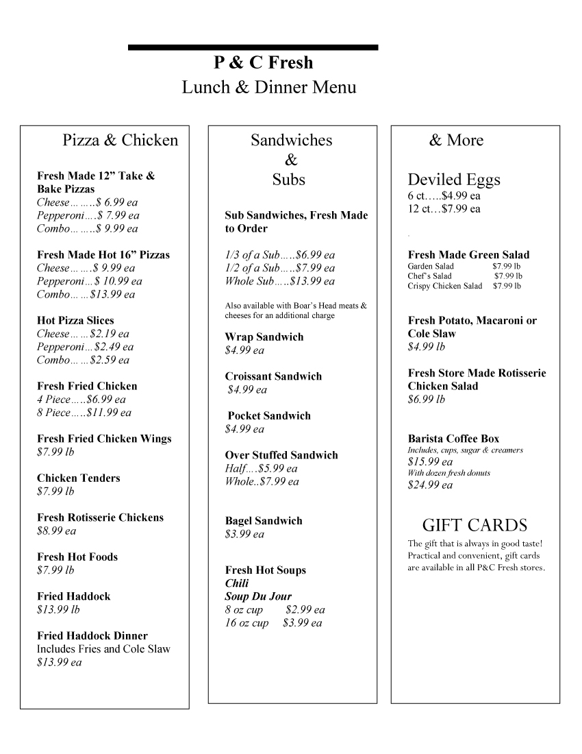 Lunch & Dinner | P&C Fresh Markets